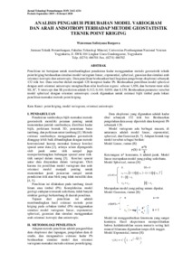 ANALISIS PENGARUH PERUBAHAN MODEL VARIOGRAM DAN ARAH ANISOTROPI TERHADAP METODE GEOSTATISTIK ...